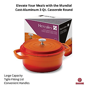 Hercules by Mundial, Cast-Aluminum Dutch Oven Pot with Lid & Handles, All Stove types, Oven-Safe Casserole Cookware with Nonstick Enamel, Orange 20L