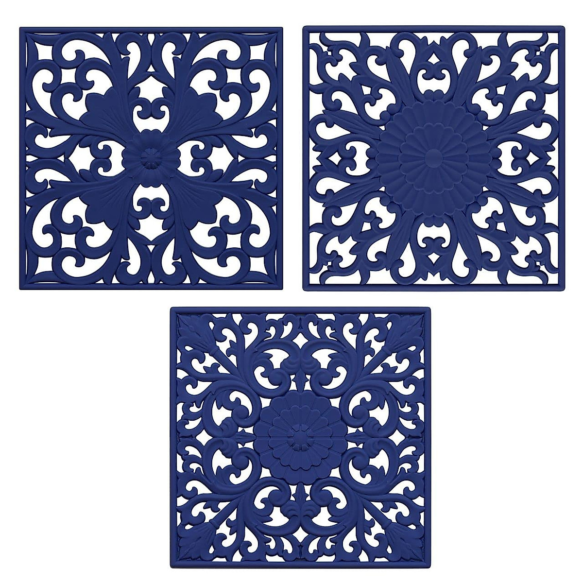 Silicone Trivets Mats-Trivets for Hot Dishes, Table, Countertop, Non-Slip Heat Resistant Modern Kitchen Trivets,Teapot Trivet - Flexible Trivet Square, Hot Pads for Pots & Pans of 3 Blue