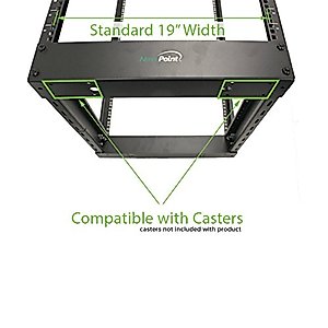 NavePoint 25U Professional 4-Post IT Open Frame Server Network Relay Rack 4.5 Feet Tall Black
