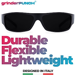 grinderPUNCH Mens Black Super Dark Sunglasses - Slim Wrap Around Gangster Style (Matte Black)
