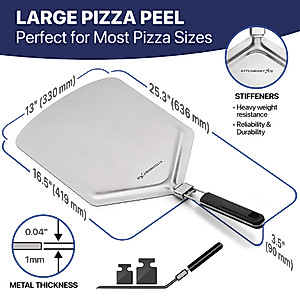 KitchenStar Stainless Steel Pizza Peel with Folding Handle (13 x 16.5 Inches) for Oven Pizza Turning, Placement and Retrieving - Professional Baking Tools Series