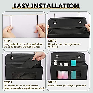 FYY Over the Door Organizer, 4-Shelf Wall Mount Hanging Pantry Storage Pocket with Clear Window for Bedroom Bathroom Kitchen Nursery Closet Dorm Storage Cosmetics, Stationery, Sundries, Toys Black