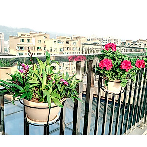 DoubleWood 4 Pack Hanging Railing Planters Flower Pot Holders Plant Iron Racks Fence Metal Potted Stand Mounted Balcony Round Plant Baskets Shelf Container Box for Indoor and Outdoor (4, 6 Inch)