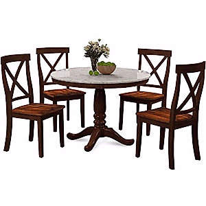 Harper & Bright Designs 5-Piece Farmhouse Round Dining Table and Padded Chair Set-Round Dining Table with Cushion Chairs, Wood Dining Table Set for Family Dining Area