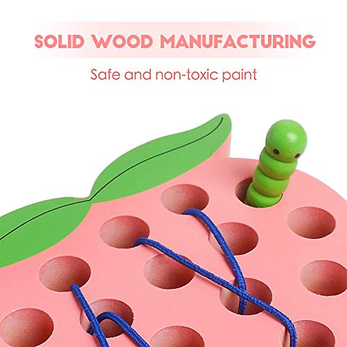 Skrtuan Wooden Lacing Threading Toys Wood Block Puzzle Car Airplane Travel Game Montessori Early Development Fine Motor Skills Educational Gift for 3 4 5 Years Old Toddlers Baby Kids, 1 Peach