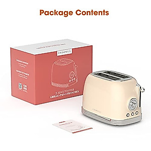 CROWNFUL 2-Slice Toaster, Extra Wide Slots Toaster, Retro Stainless Steel with Bagel, Cancel, Defrost, Reheat Function and 6-Shade Settings, Removal Crumb Tray, Cream
