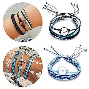 Starain Beach String Wave Bracelet for Women Handmade Waterproof Adjustable Boho Braided Rope Surfer Bracelets Set