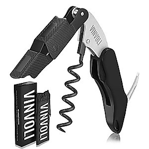 VINVOLI Professional Waiters Corkscrew Wine Bottle Opener - New 2023 Multi-Functional 3-in-1 Cork Screw Wine Bottle Openers - Wine Opener Corkscrews - Cool Beer Opener Wine Key With Wine Foil Cutter