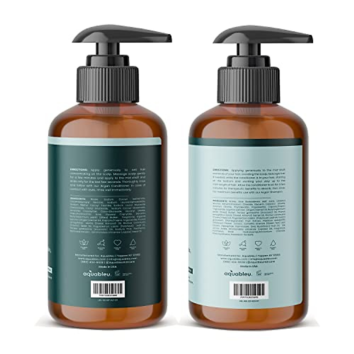 Aquableu Argan Shampoo and Conditioner Set – Ultra Moisturizing, Restorative and Strengthening – Great for Dry, Damaged & Curly Hair - Natural Argan & Jojoba Oil - Sulfate & Paraben Free – 16oz