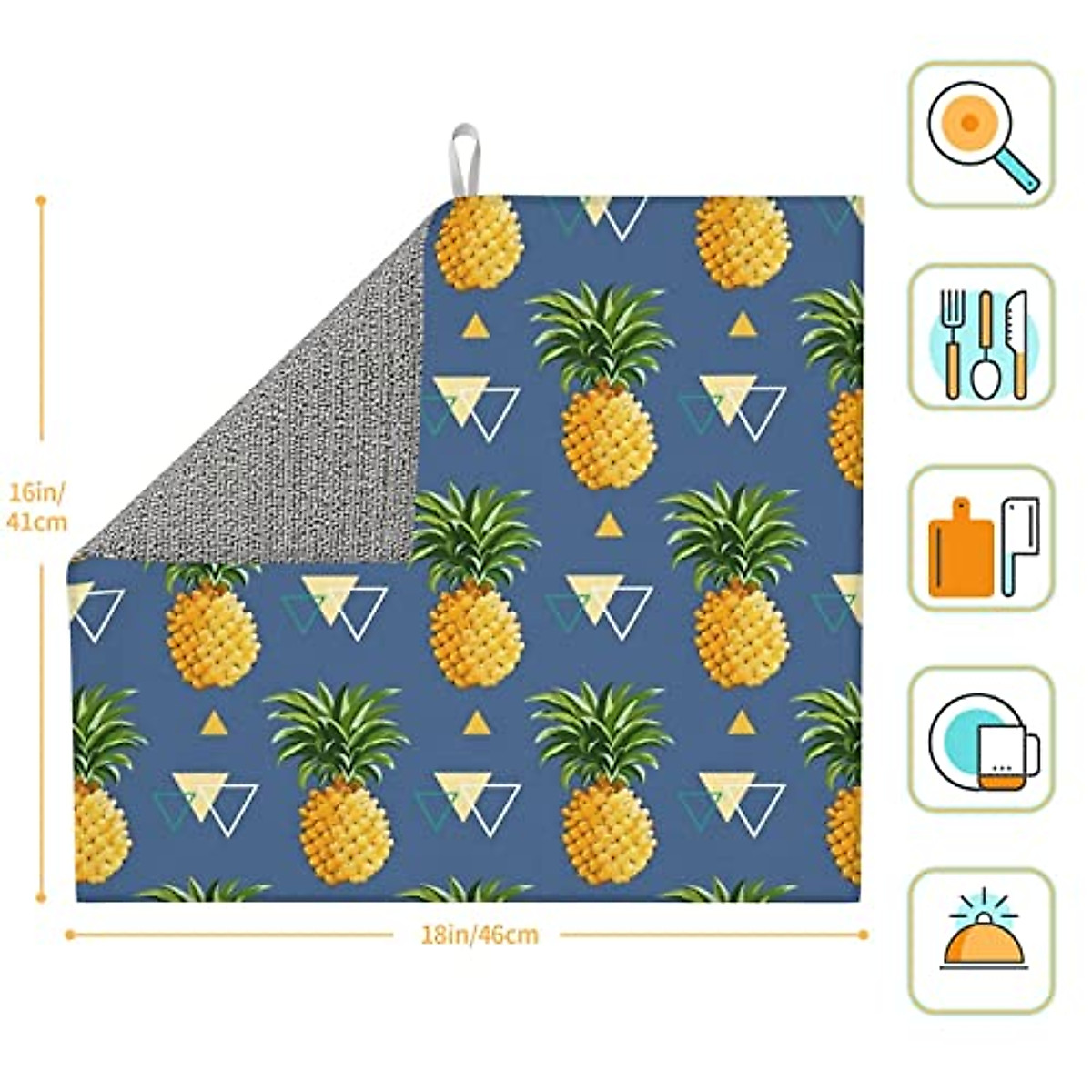gold pineapple background Printed Drying Mat For Kitchen Ultra Absorbent Microfiber Dishes Drainer Mats Non-Slip Silicone Quick Dry Pad - 18 X 16inch
