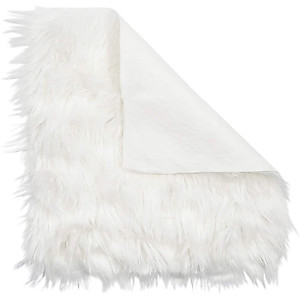2-Pack 18x18-Inch Faux Fur Fabric Squares, Shaggy White Synthetic Fur Sheets for Crafting and Sewing Projects, Costumes for Pets and Dolls, Throw Pillow and Scatter Cushion Making Supplies