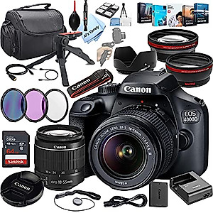 ALS VARIETY EOS 4000D DSLR Camera with 18-55mm f/3.5-5.6 Zoom Lens + 64GB Card,Filters, Case, and More (32pc Bundle)