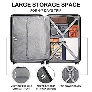 LEVEL8 Elegance Checked Luggage, 24 Inch Hardside Suitcase, Lightweight PC Matte Hardshell with TSA Lock, Spinner Wheels - Black