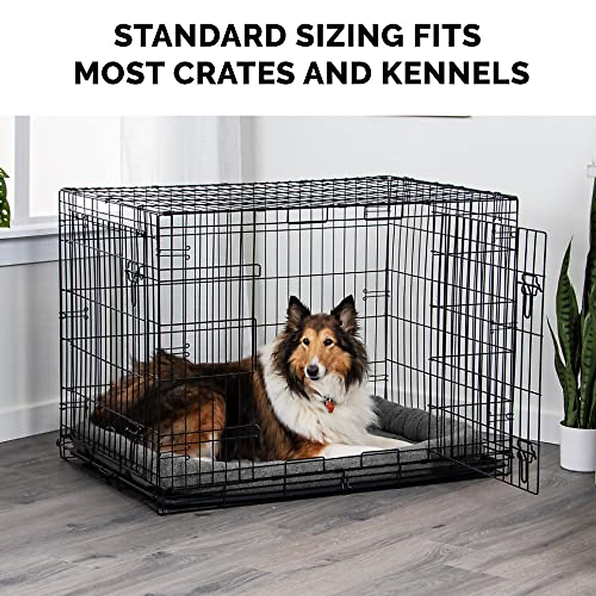 Furhaven Dog Bed for Extra Small Dogs & Indoor Cats, 100% Washable, Sized to Fit Crates - Sherpa Fleece Bolster Crate Pad - Gray, Extra Small