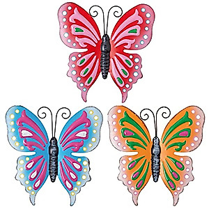 MEETYAMOR Metal Butterfly Outdoor Wall Decor, Colorful Islamic Small 3d Butterflies Wall Sculptures Art, Fence Spring Decorations for Patio Outside Garden Wall Front Porch Room Bedroom Backyard
