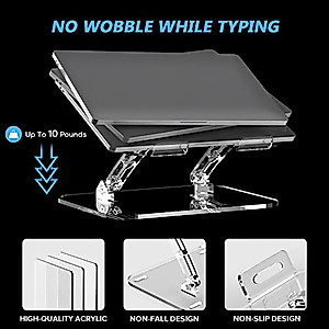 Lpoake Adjustable Laptop Stand, Portable Ergonomic Computer Stand for Laptop, Foldable Laptop Riser for Desk, Compatible with 10 to 15.6 Inches Notebook Computer Laptops (Transparent)