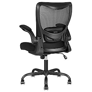 MUXX.STIL Office Chair, Desk Chair with Adjustable Lumbar Support, Ergonomic Task Chair with Breathable Mesh, Swivel Computer Chair with Flip-up Armrest, for Home Office, Black