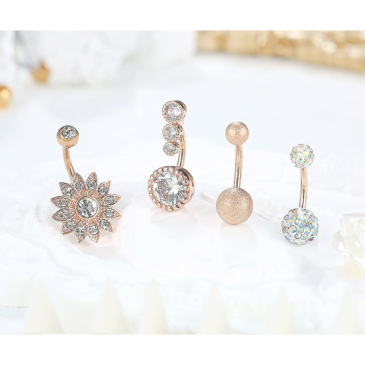 Tomovely 14G Belly Button Ring Cute Belly Button Rings Surgical Stainless Steel Belly Rings for Women Navel Rings Piercing Jewelry Belly Button Piercing Jewelry Rose gold