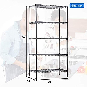 Tyyps 5 Tier Wire Shelving Unit Durable Metal Height Adjustable Storage Organizer Heavy Duty Utility Rack for Laundry Home Kitchen and Office on Wheels Unit NSF-Certified 14”D x 24”W x 60”H,Black