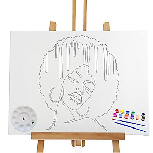 Essenburg Pre Drawn Canvas Paint Kit | Teen, Kids and Adult Sip and Paint Party Favor | DIY Date Night Couple Activity| Canvas Boards for painting| Afro Woman Drippy (S 8x10 CANVAS ONLY)