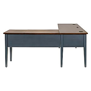 Farmhouse Wood Half-Pedestal Writing Desk and Return, Open L-Shaped Table and Return, Office Desk and Return, Blue