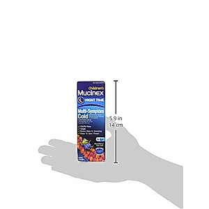 Mucinex Cold and Fever, Children's Multi-Symptom, Night Time Cold Liquid, Mixed Berry, 4oz, Reduces Fever, Controls Cough, Relieves Stuffy Nose, "Packaging May Vary"
