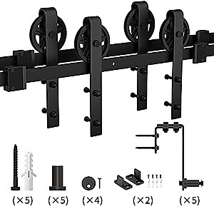 skysen 6FT Low Ceiling Heavy Duty Sliding Barn Door Hardware Double Track Bypass Double Door Kit Black(Bypass Spoke Wheel-2)