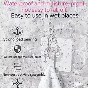 IZAKOV Self Adhesive Hook, for Hanging Self Adhesive Transparent Hook 22 lbs (Maximum), Waterproof Transparent Hook, Hanging Hook for Bathroom, Kitchen, Indoor and Outdoor Home Office, 12Pack
