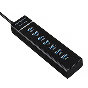 W Come Ture Data Black USB Hub Splitter 7-Port USB 3.0 Hub with 11.8 inch Long Cable Powered USB Hub for Laptop, PC, MacBook, Mac Pro, Mac Mini, iMac, Surface Pro and More