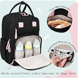 PAOIXEEL 18 Pockets Diaper Bag Backpack with Wet Pockets, Stroller Clips, Convertible Tote Backpack, Black