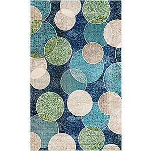 Unique Loom Chromatic Collection Modern Bokeh & Vibrant Abstract Area Rug for Any Home Décor, 5 x 8 ft, Navy Blue/Beige
