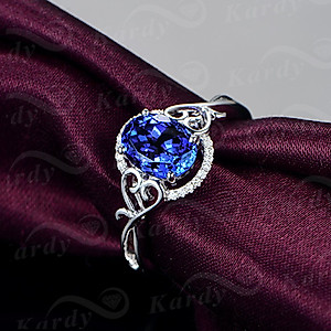 Kardy Fashion Solid 14K White Gold Genuine Tanzanite Gemstone Wedding Engagement Band Ring Sets for Women