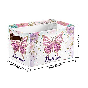 Magical Butterfly Fairy Personalized Large Storage Box for Toy,Bathroom,Nursery,Home Kitchen Shelves,Custom Closet Decorative Storage Bins 2 Pack