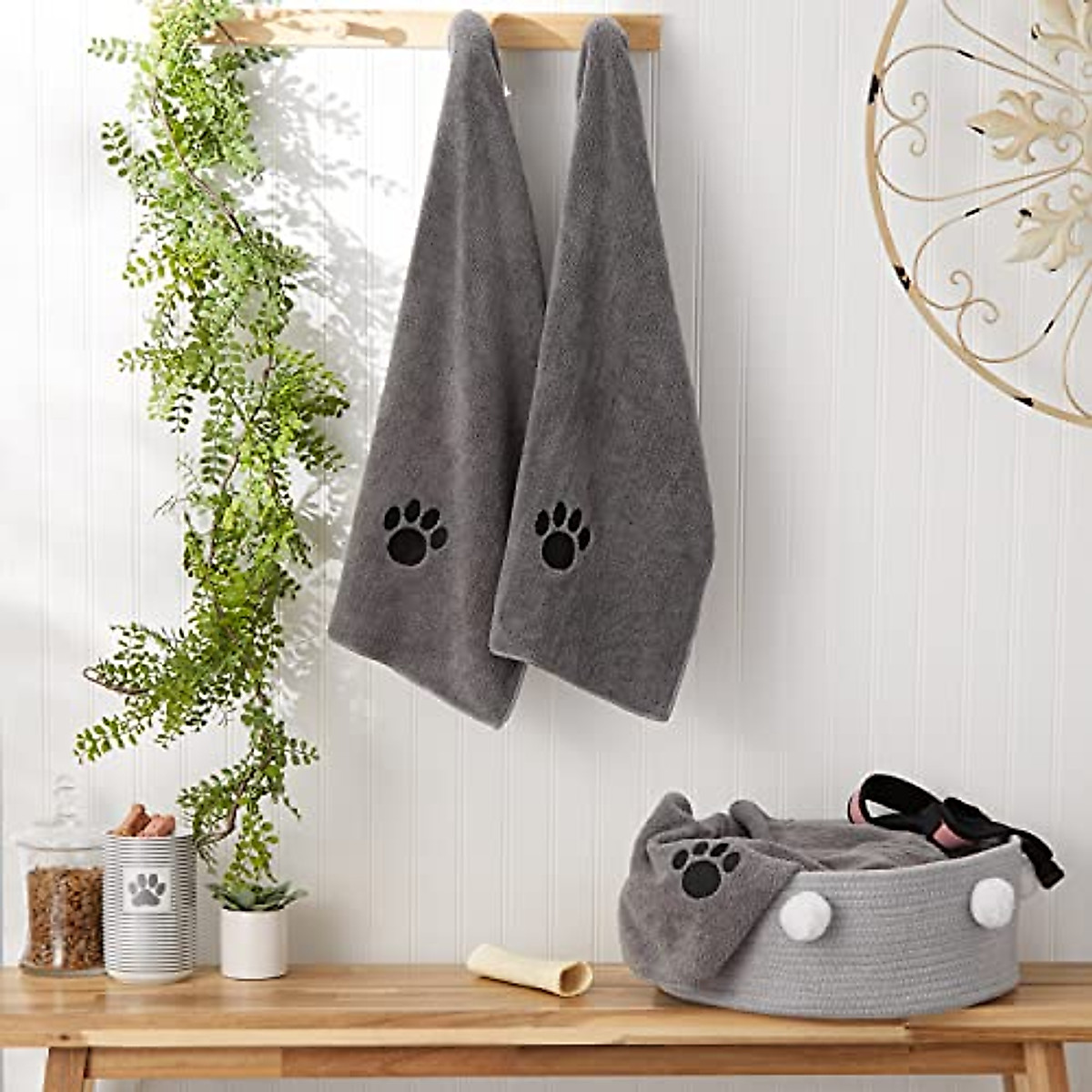 Bone Dry Pet Grooming Towel Collection Embroidered Absorbent Microfiber Drying Set, 15x30, Gray, 3 Count