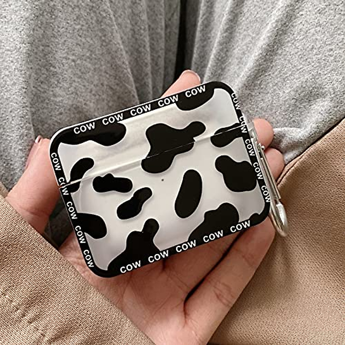 Lovmooful AirPods Case for Airpods Pro, Cute Clear Cow Print Pattern with Keychain for Women Girls Soft TPU Shockproof Protective Animal Print Cover Case for Airpod Pro- Cow Print