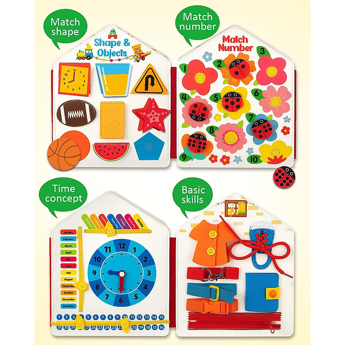 Coogam Toddler Felt Montessori Busy Book, Activity Sensory Boards Fine Motor Skill Quiet Book Car Travel Binder Autism Toys Preschool Learning Educational Gift for 3 4 5 Year Old