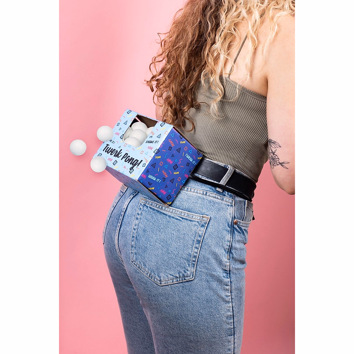 Fizz Creations Twerk Pong Novelty Game. The Original Twerk Family Party Game. Includes 10 Balls, Ribbon & Cardboard Boxes. Twerk to Shake The Ping Pong Balls Out!