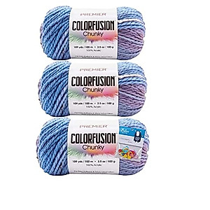 Premier Yarns Colorfusion Chunky Yarn - 3.5 Oz - #5 Bulky Weight - 3-Pack Bundle with Bella's Crafts Stitch Markers (Cotton Candy)