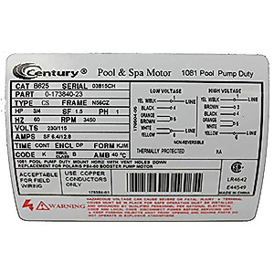 A.O. Smith Century B625 3/4HP 3450RPM 115/230V Polaris PB460 Booster Pump Motor