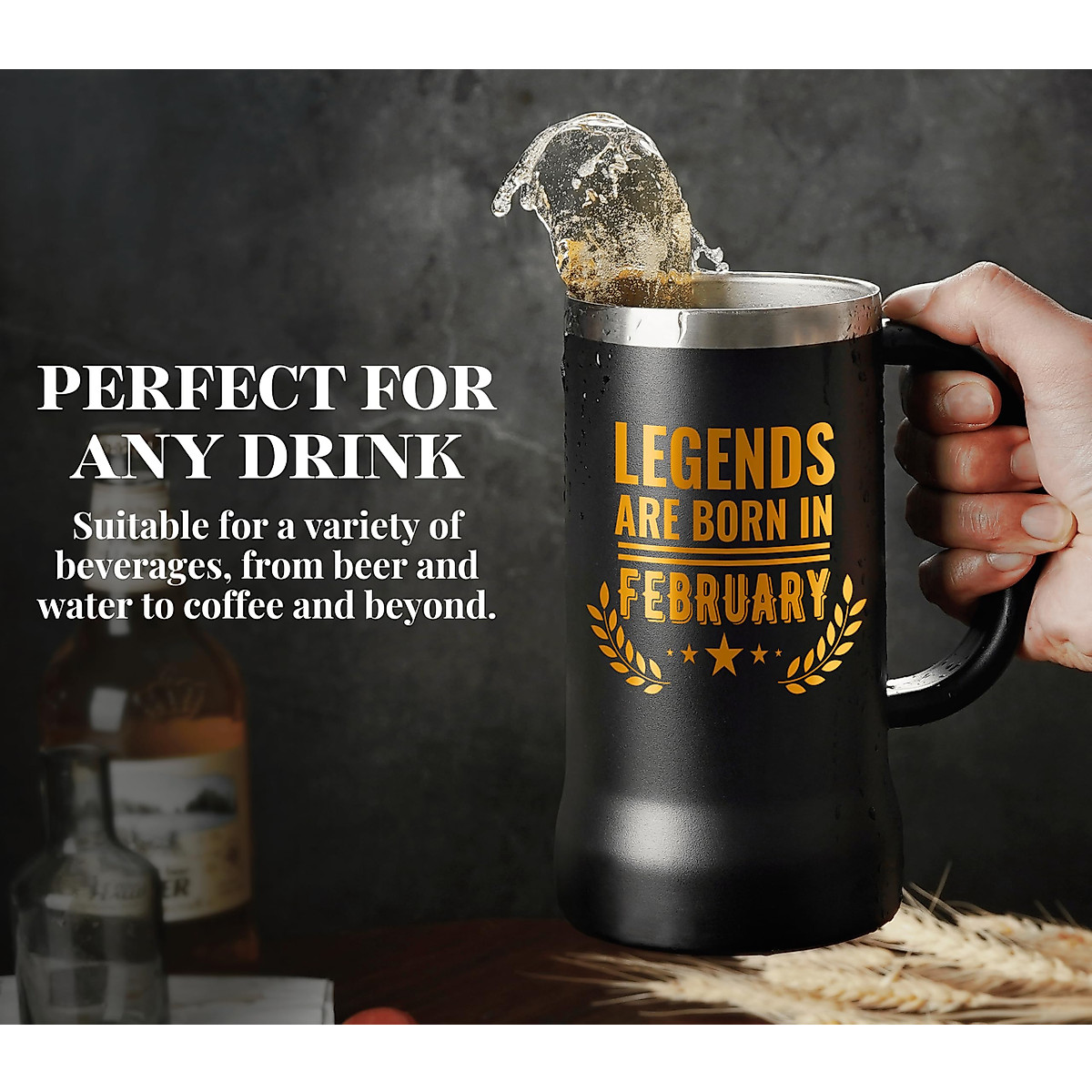 Onebttl Funny Birthday Gifts for Men, Him, 24 oz Travel Mug with Handle, Beer Stein for Men, Legends are Born in March
