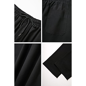 THWEI Mens Cargo Pants Casual Drawstring Joggers Cotton Work Sweatpants Outdoor Trousers Black S