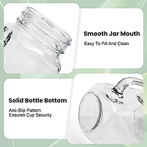 luium Mason Jars with Handle - 4 Pack 24oz mason jar drinking glasses with lid and straw, Mason Jar Cups, Mason Jar mugs for Iced Coffee, Milkshake, Smoothie, Plastic Airtight Lids for Food Storage