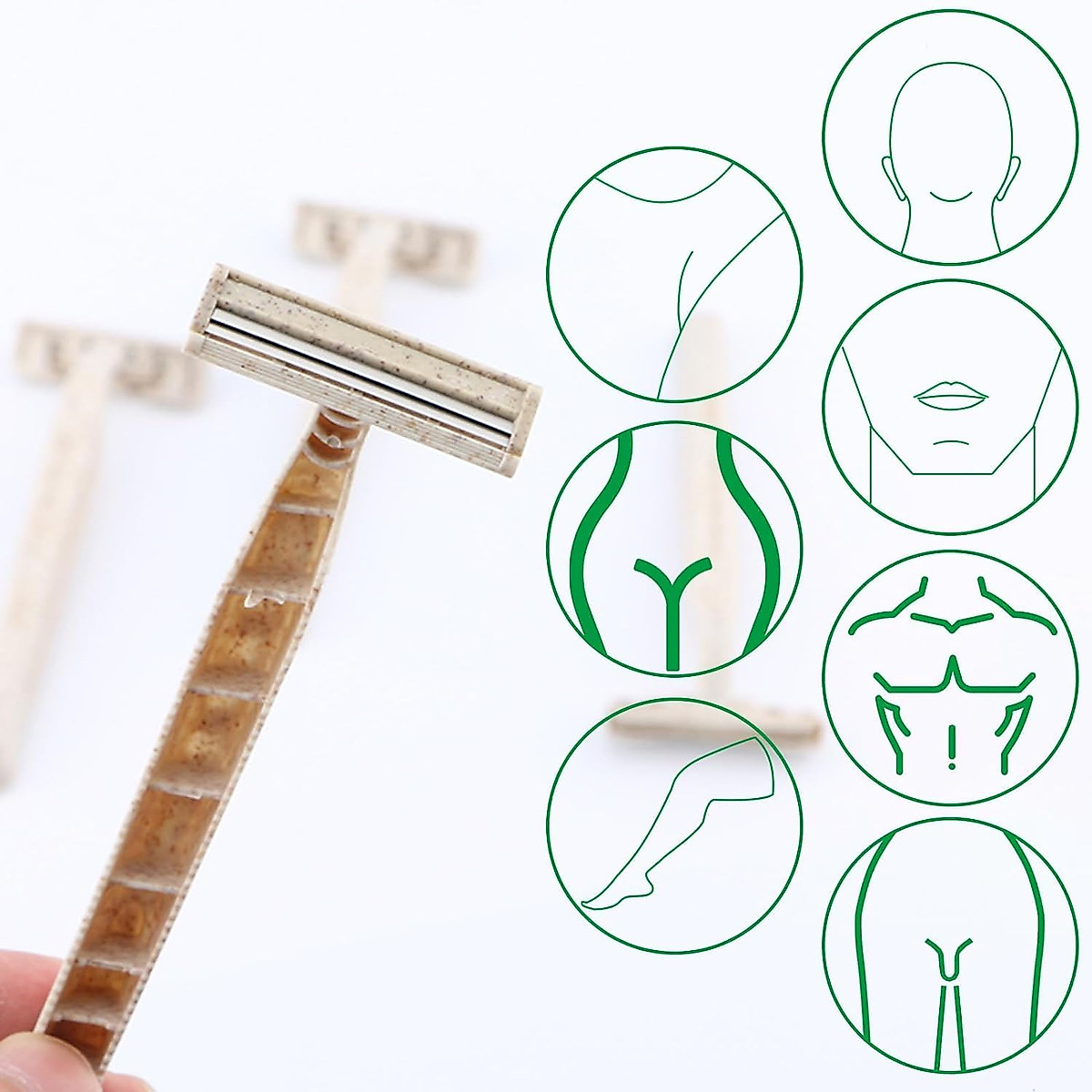Eco-Friendly Razor | Disposable | Recycled Material | Men & Women Shaving Razor | Twin Blade | Biodegradable Wheat Straw, 50 Count (Pack of 1)