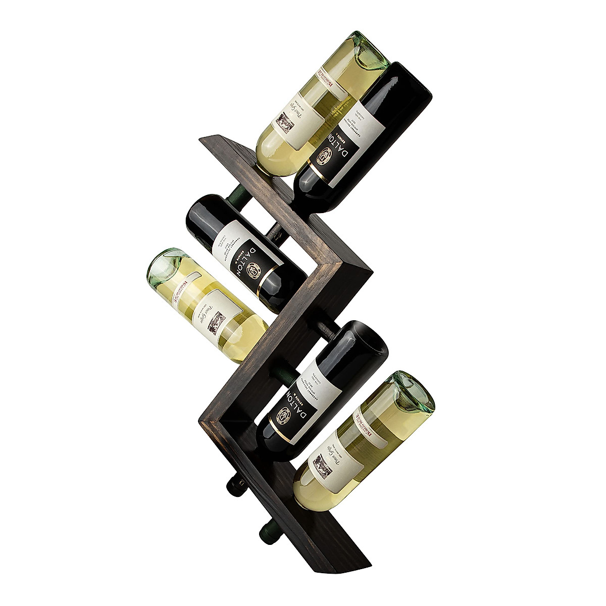 Charmont Wooden Wall Mounted Wine Rack -Rustic Zig Zag Floating Shelves Wine Bottle Holder for Bar, Kitchen Storage, Dining Room, Wedding Gift, Wall Home Décor; 6 Bottles (Dark Walnut)