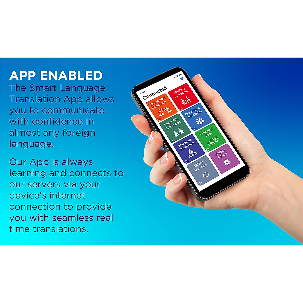 Sabertooth VLT450 Smart Voice Language Translator Single Ear Bud with Direct Talk Software to Complete Seamless Voice Language Translation, Translates up to 60 Languages, Compatible with IOS & Android