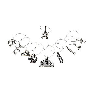 Palm City Products 10 Piece World Travel Themed Wine Charm Set - Traveler Stemmed Wine Glass Charms