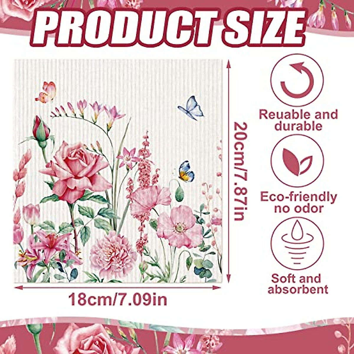 Sunnyray 12 Pcs Swedish Kitchen Dish Towels Dishcloth Reusable Sponge Cleaning Cloth Kitchen Towels Absorbent Washable Dish Cloth Drying Hand Towel(Multicolor, Wildflowers)