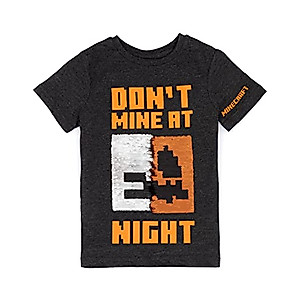 Minecraft Boys Halloween T-Shirt | Kids Dark Grey Flip Sequin Pumpkin Creeper Villains Tee | Skeleton Seasonal Costume Top