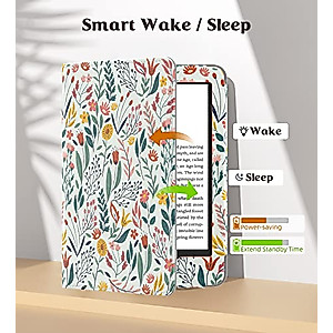 MoKo Case Fits All-New 6" Kindle (11th Generation, 2022 Release)/ Kindle (10th Gen,2019)/Kindle (8th Gen, 2016), Ultra Lightweight PU Shell Cover with Auto Wake/Sleep for Kindle 2022, Flowers