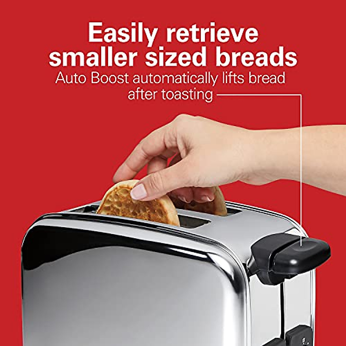 Hamilton Beach Retro Toaster with Wide Slots, Sure-Toast Technology, Bagel & Defrost Settings, Auto Boost to Lift Smaller Breads, 2 Slice, Polished Stainless Steel (22782)